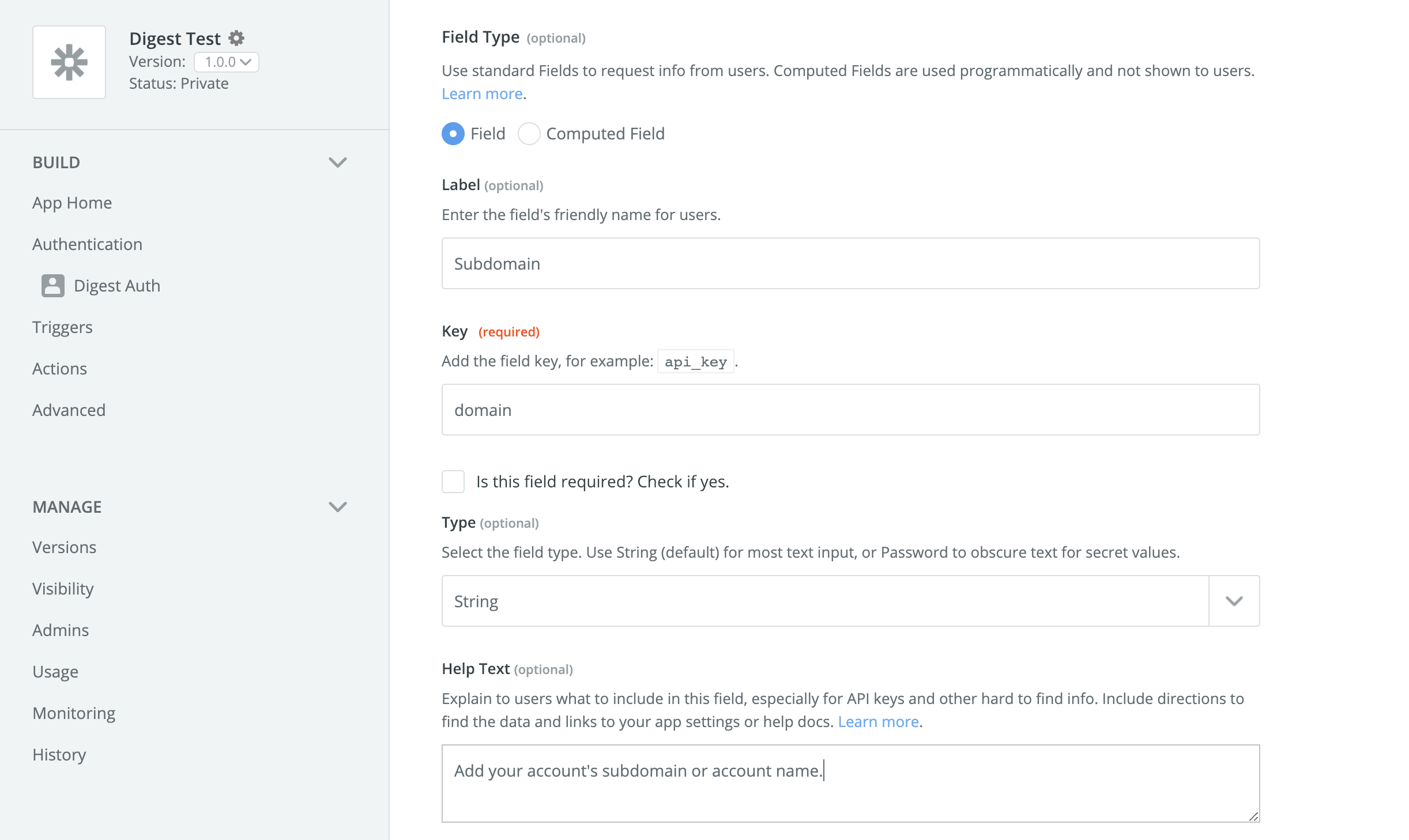 Digest Auth | Zapier Platform UI Documentation